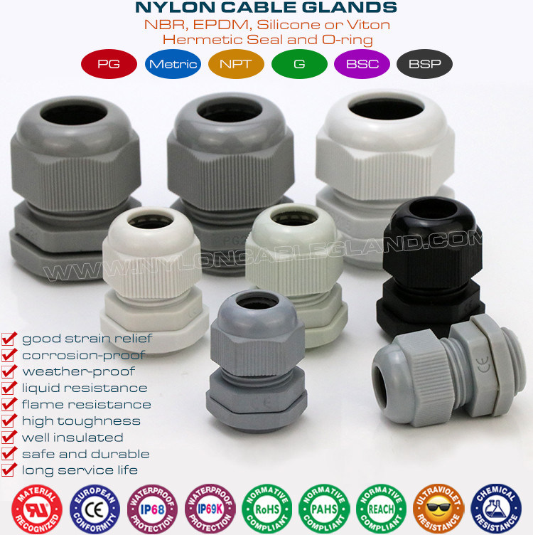 PG7~PG48 Plastic Waterproof IP69K Cable Glands, IP68 Polymer Screwable Sealing Glands with ...