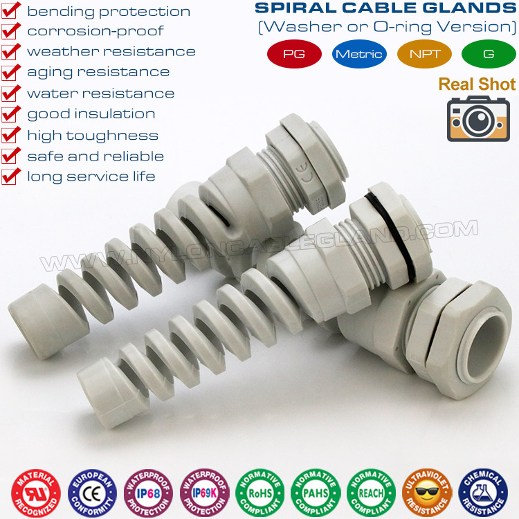 IP68 Version Plastic (Nylon or Polyamide) Spiral Cable Gland with PG ...